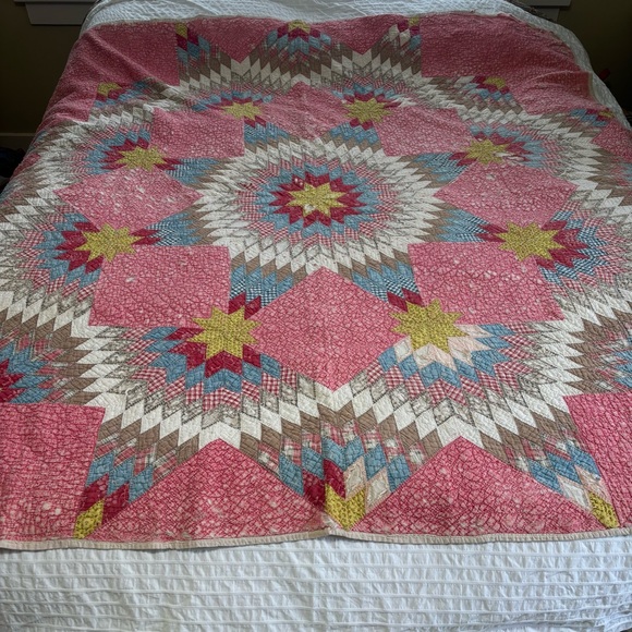 Bedding | Vintage Texas Star Quilt Patchwork Star Quilt Pink Blue Yellow | Poshmark